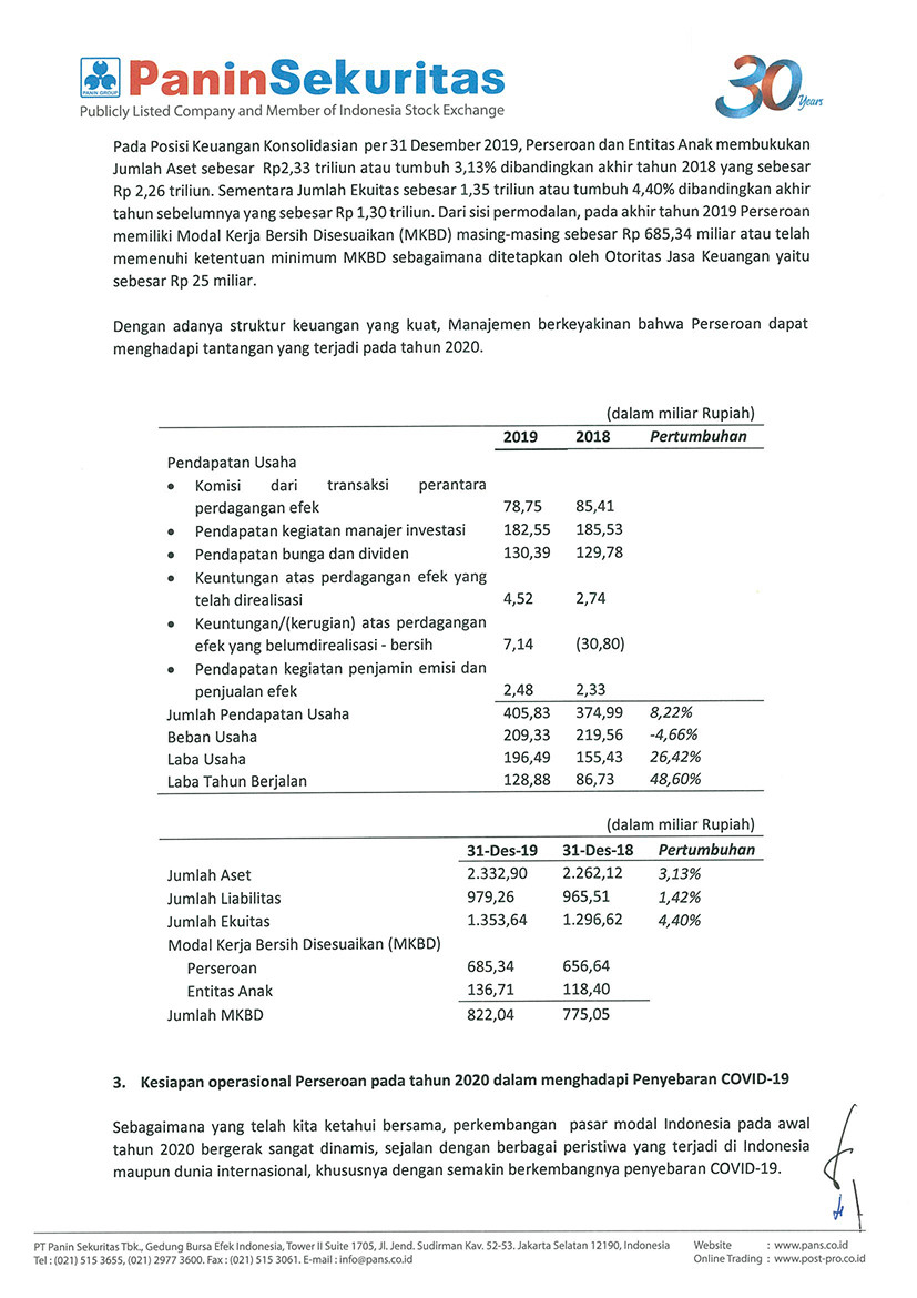 KETERBUKAAN INFORMASI PERKEMBANGAN PT PANIN SEKURITAS TBK - Panin Sekuritas