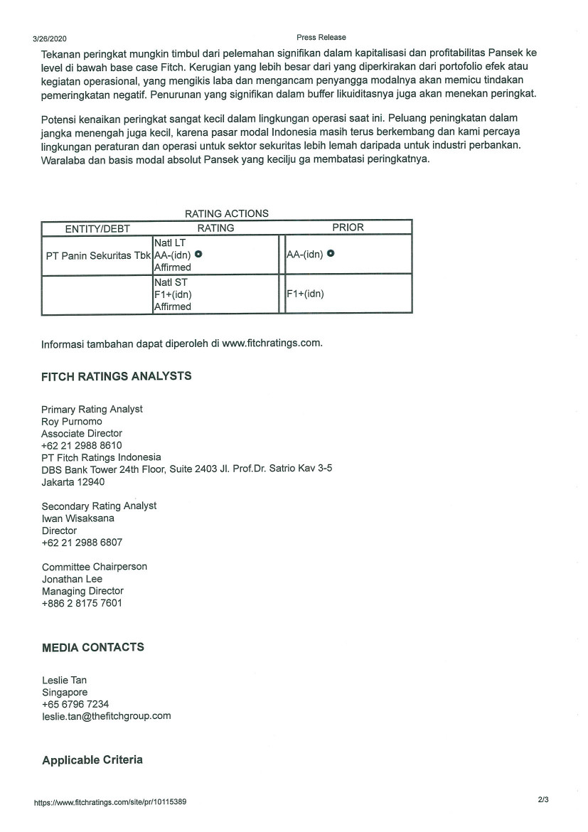 KETERBUKAAN INFORMASI PERKEMBANGAN PT PANIN SEKURITAS TBK - Panin Sekuritas